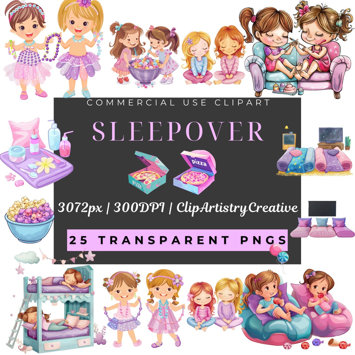 Sleepover Clipart Bundle PNG Transparent Background Instant Digital ...
