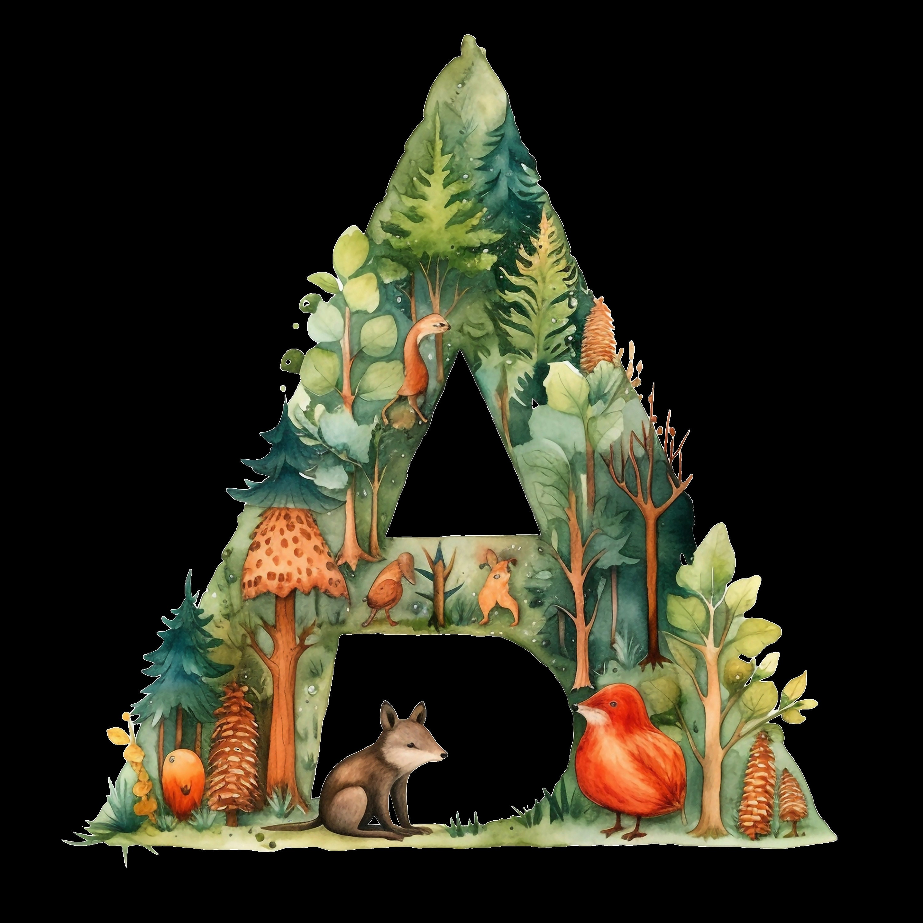 Woodland Animal Alphabet 26 PNG Transparent Background Clipart Bundle ...