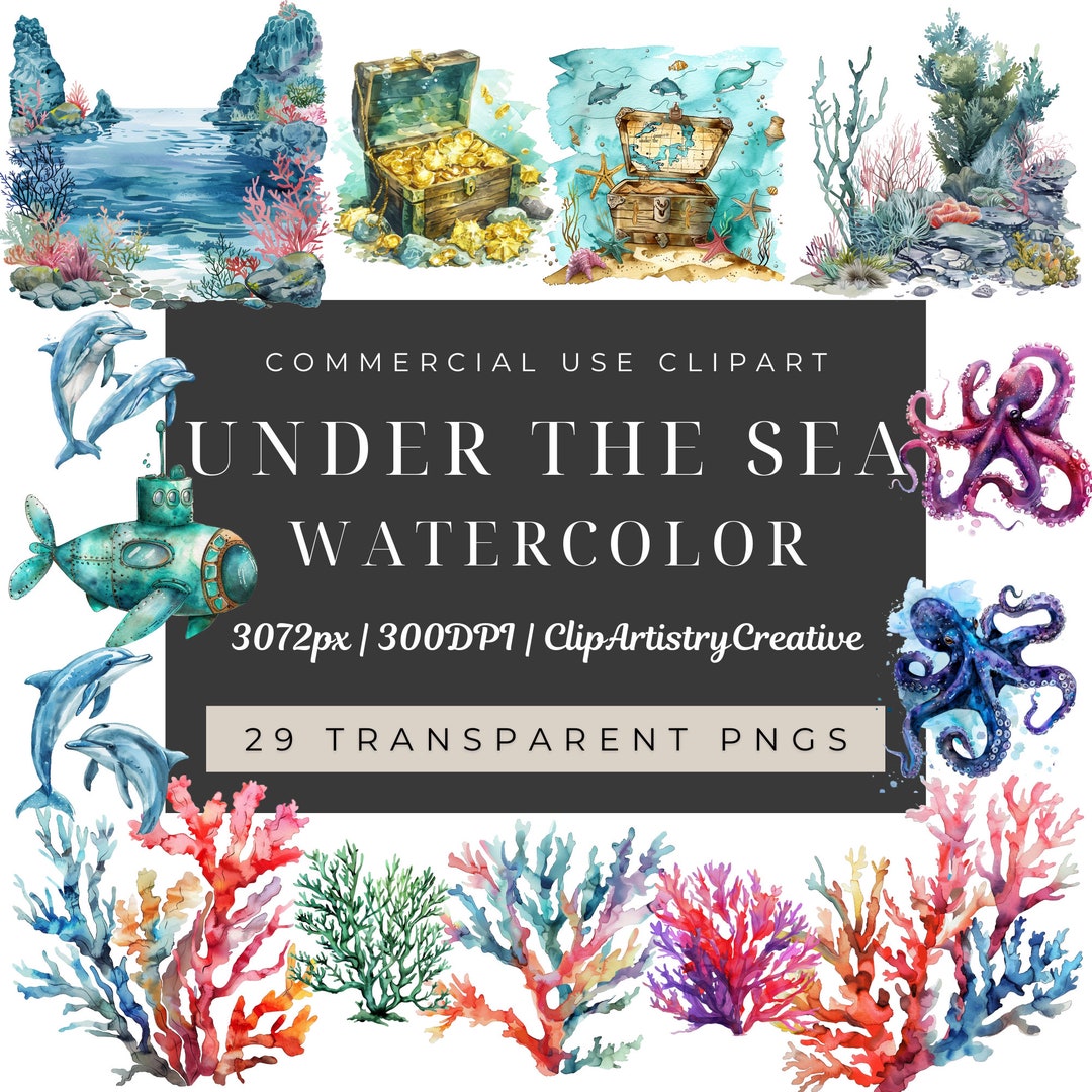 Under the Sea Watercolour Clipart Bundle PNG Transparent Background ...
