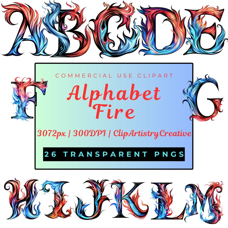 Fire Alphabet Clipart Bundle PNG Transparent Background Digital ...
