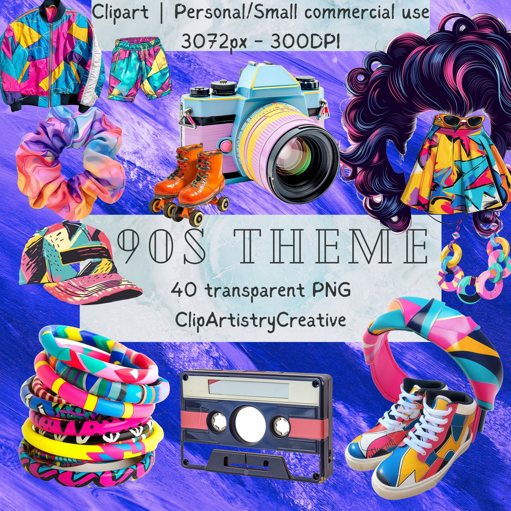 90s Style Theme Clipart Bundle PNG Transparent Background Digital ...