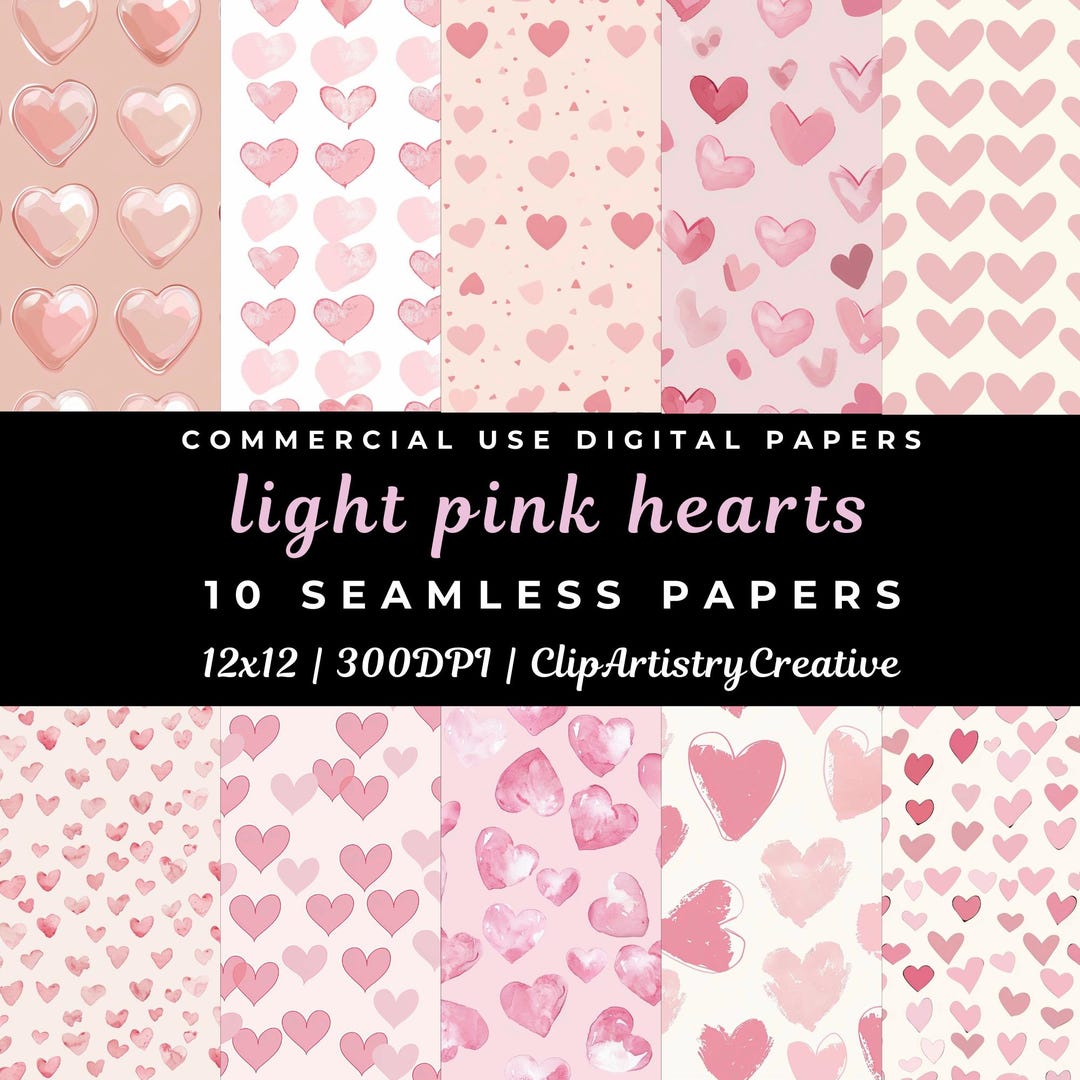 Light Pink Hearts Digital Paper Seamless Digital Background Commercial ...