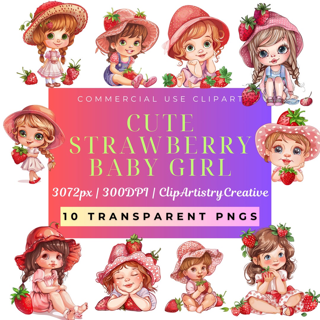 Cute Strawberry Baby Girl Baby Shower Clipart Bundle PNG Transparent ...