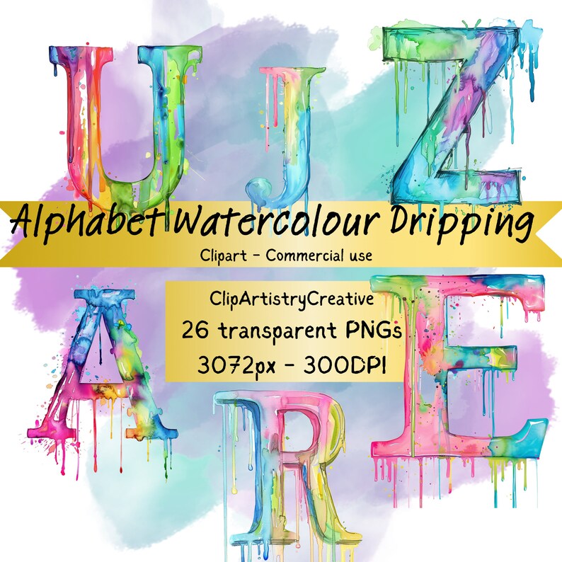 Alphabet Watercolour Dripping 26 PNG Transparent Background Clipart ...