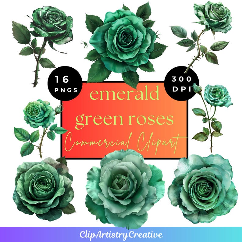Emerald Green Roses PNG Clipart Transparent Background Digital Download ...