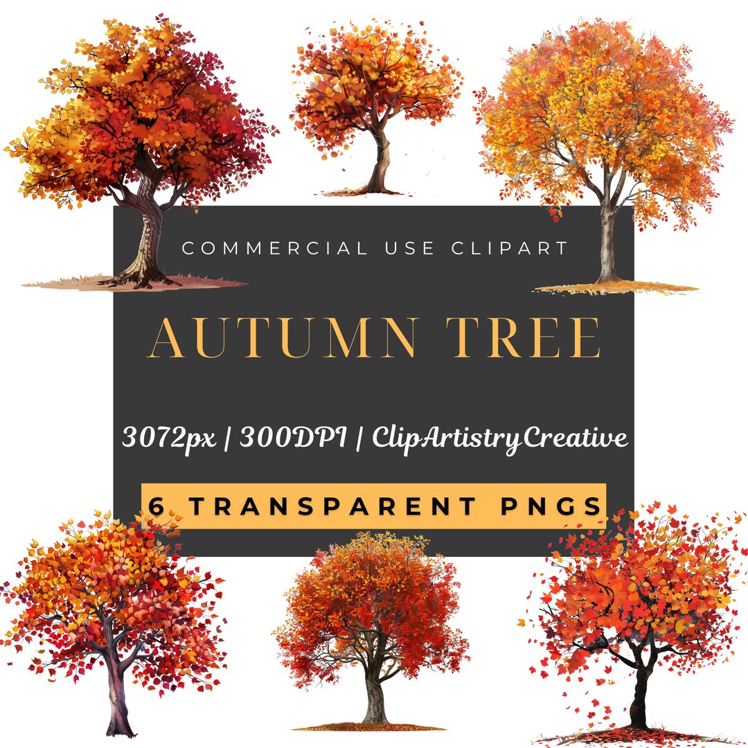 Autumn Fall Trees Clipart Bundle PNG Transparent Background Digital ...