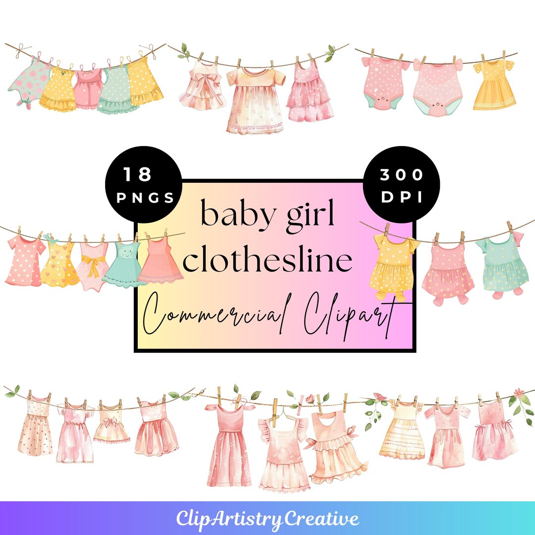 Baby Girl Clothesline Pink Clipart Image PNG Transparent Background ...