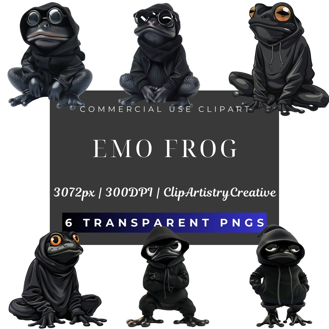 Emo Frog Clipart PNG Transparent Background Instant Digital Download ...