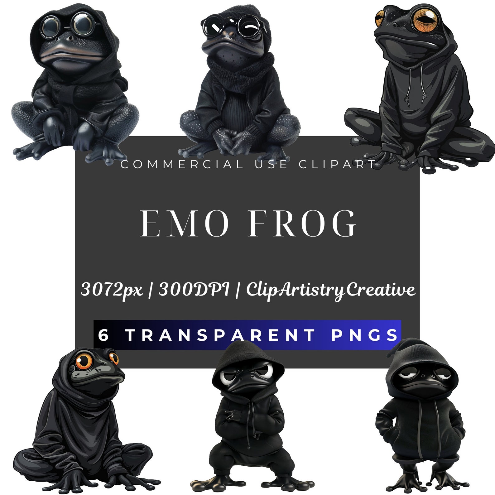 Emo Frog Clipart PNG Transparent Background Instant Digital Download ...