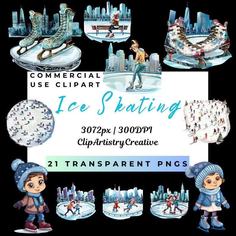 Ice Skating Clipart PNG Images Transparent Background Digital Download ...