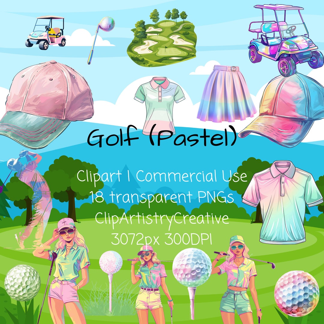 Golf Pastel Clipart Bundle PNG Transparent Background Digital Download ...