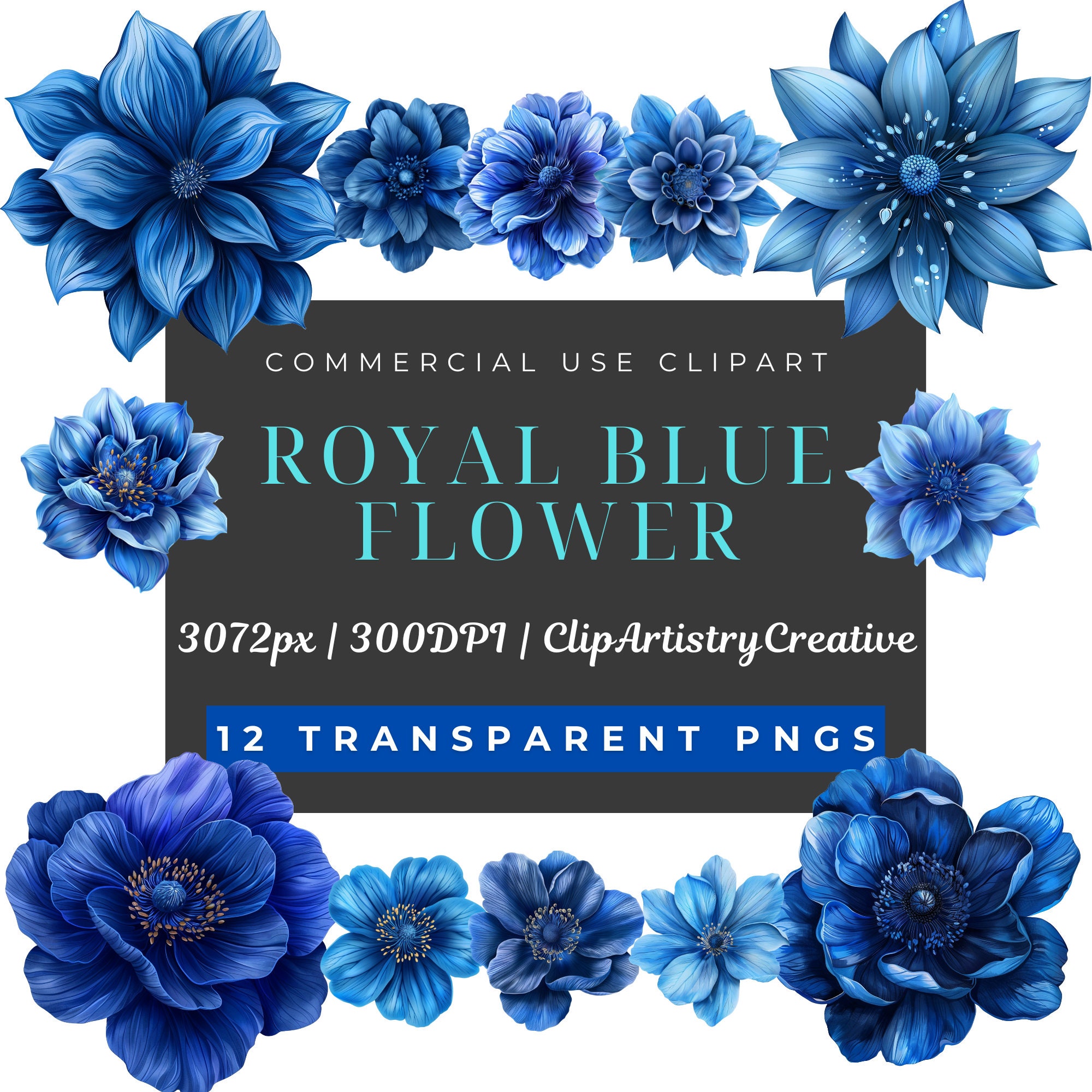 Royal Blue Flower Floral Clipart Bundle PNG Transparent Background ...
