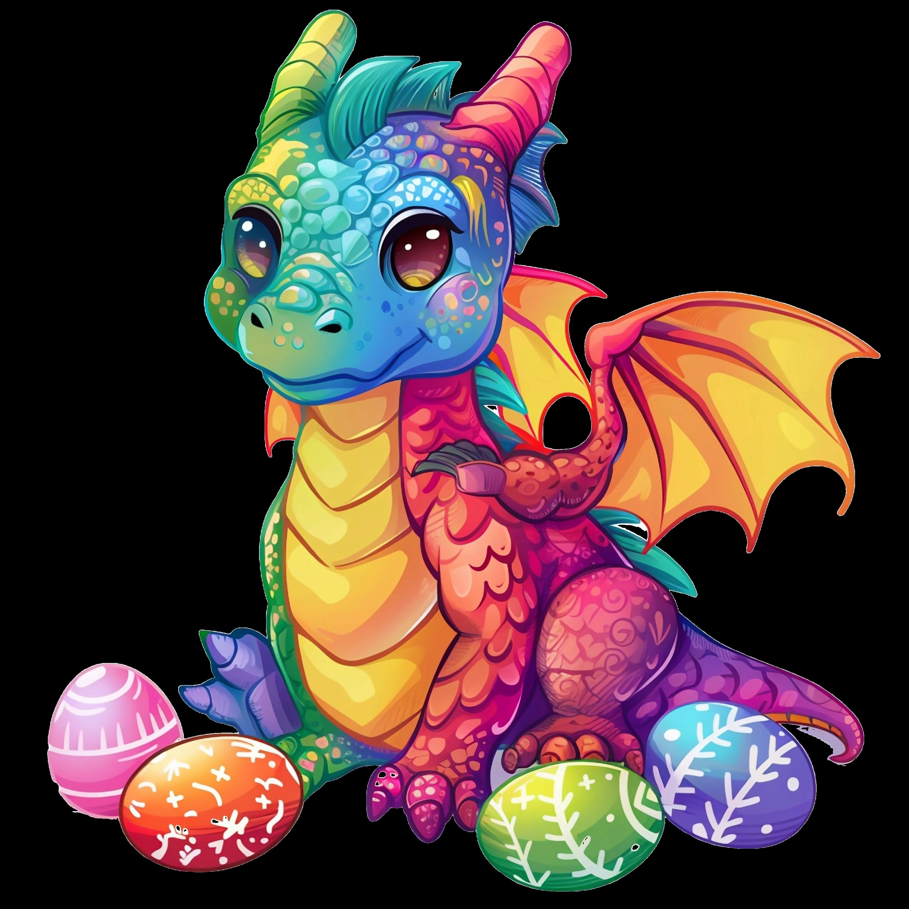 Easter Dragon Rainbow Clipart Bundle PNG Transparent Background Instant ...