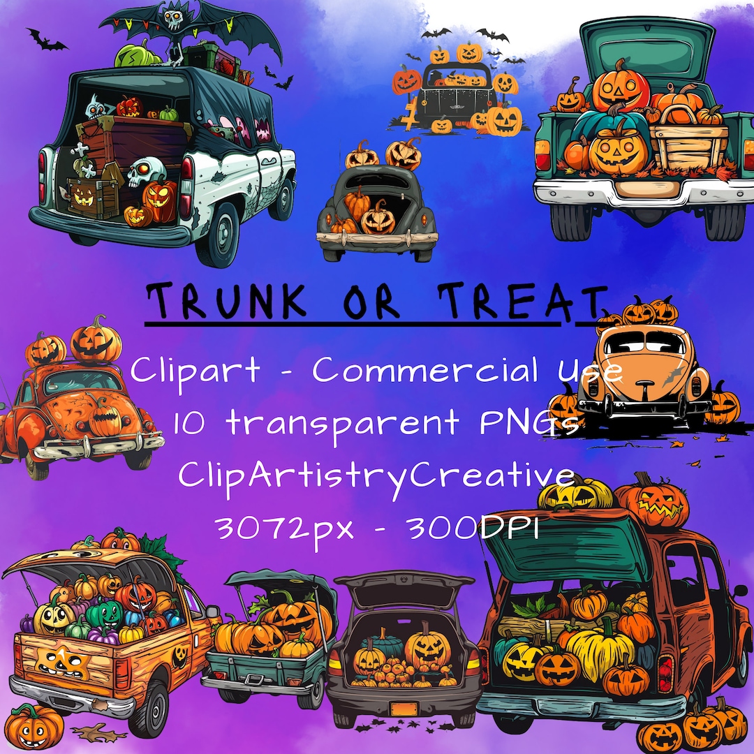 Trunk or Treat Clipart Bundle PNG Transparent Background Digital ...