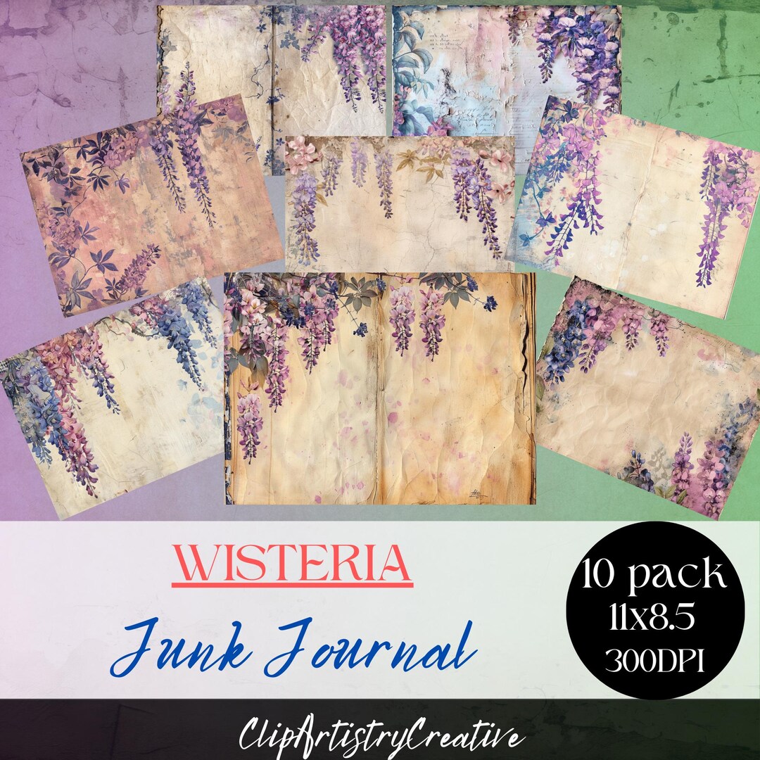 Wisteria Purple Flowers Junk Journal Digital Printable Paper Digital ...