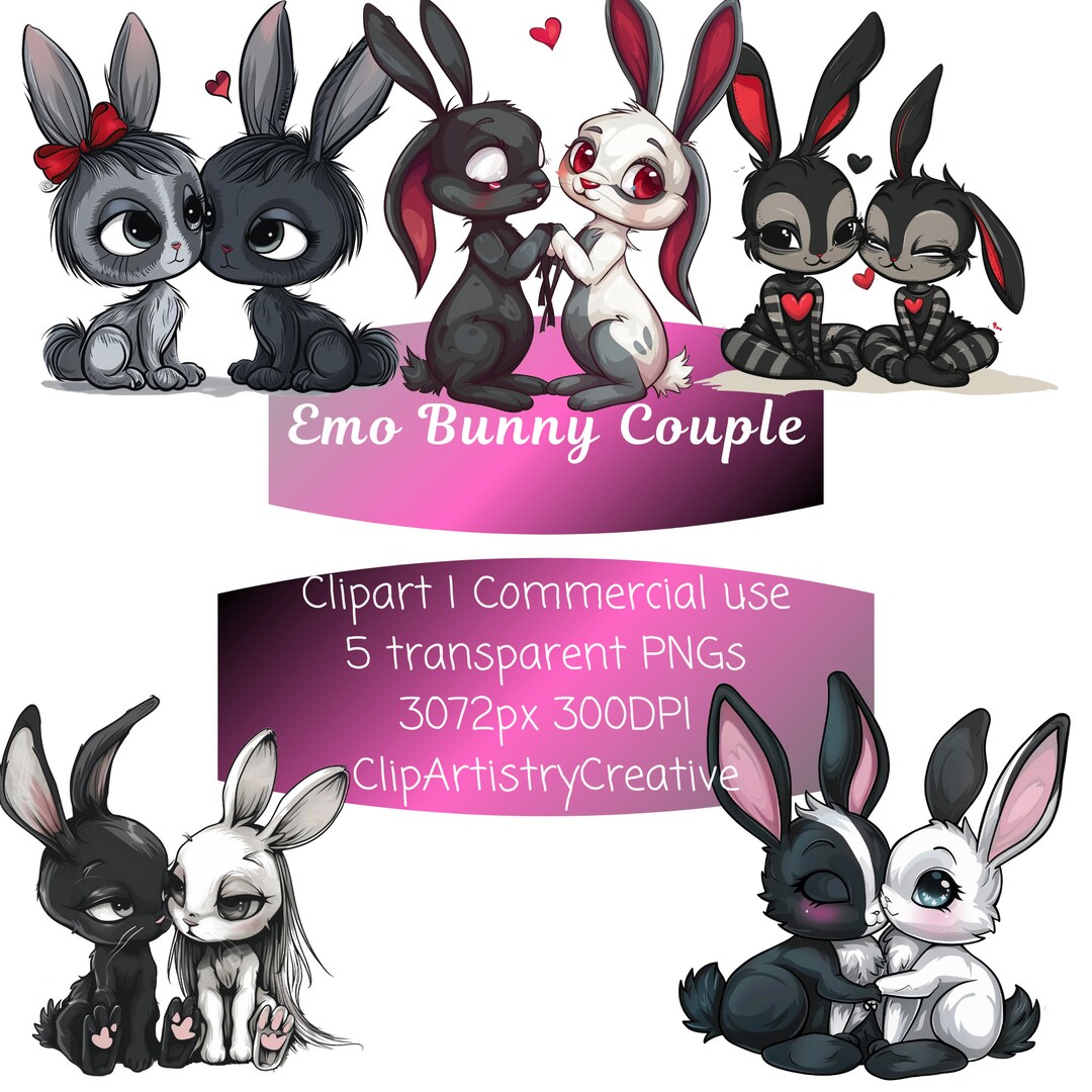 Emo Bunny Couple Clipart PNG Images Illustrations Transparent ...