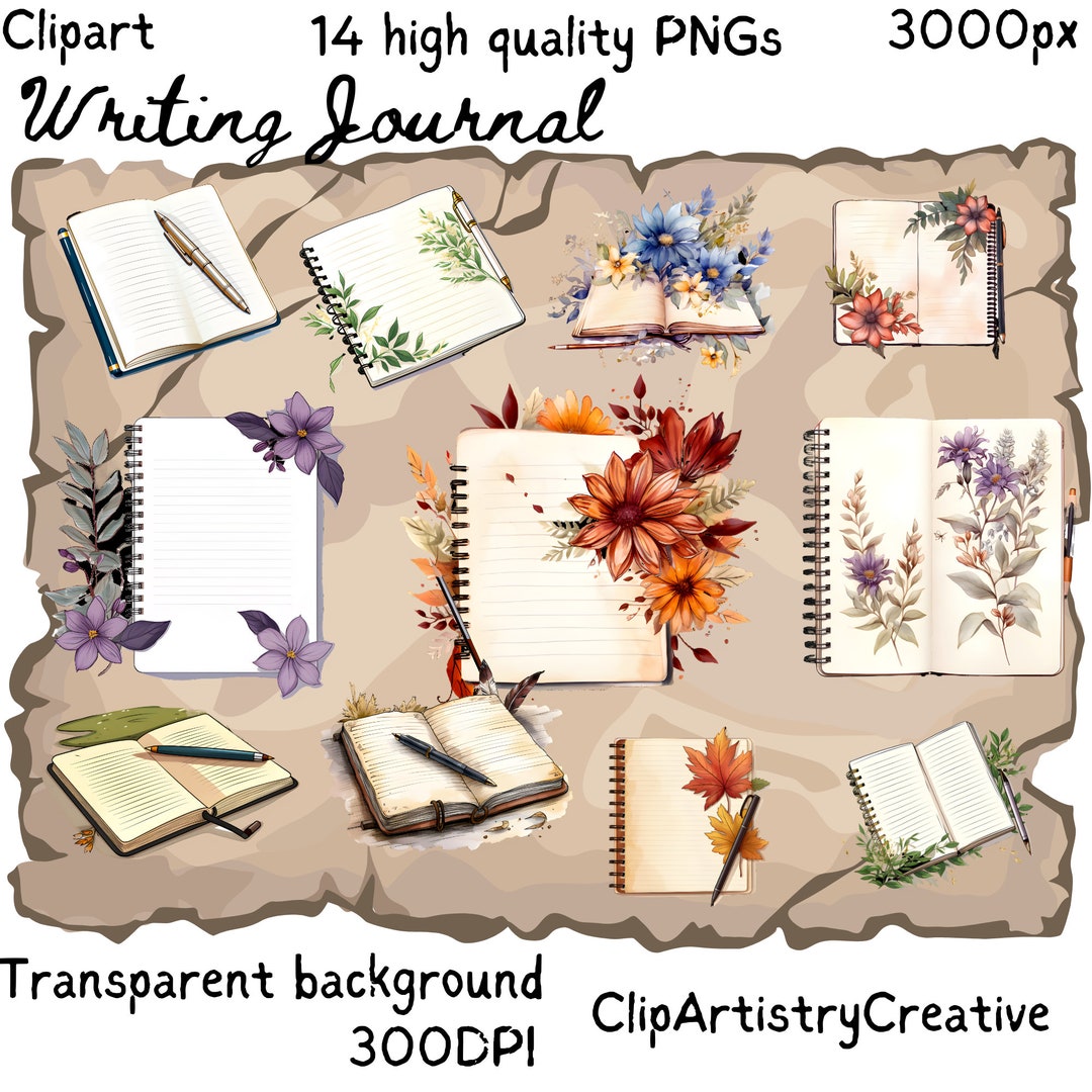 Writing Journal Clipart Bundle 14 PNG Transparent Background High ...