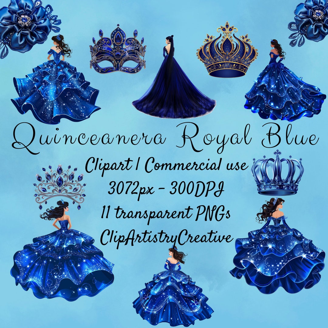 Quinceanera Royal Blue Clipart Bundle PNG Transparent Background ...