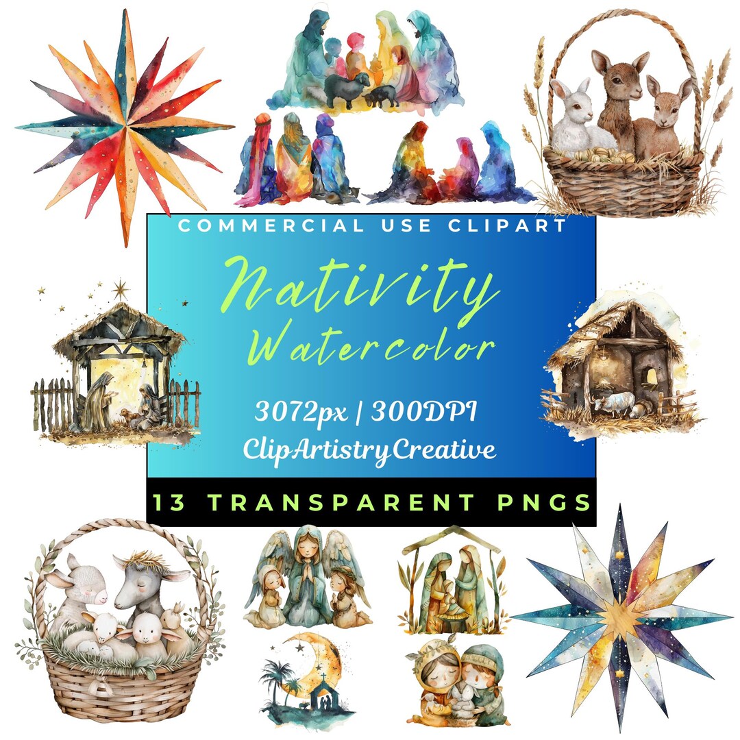 Nativity Scenes Watercolor Clipart PNG Transparent Background Instant ...