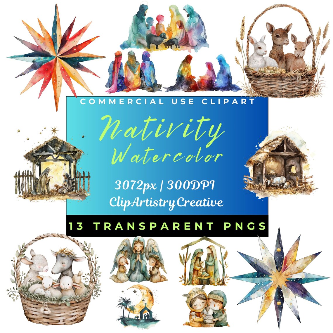 Nativity Scenes Watercolor Clipart PNG Transparent Background Instant ...