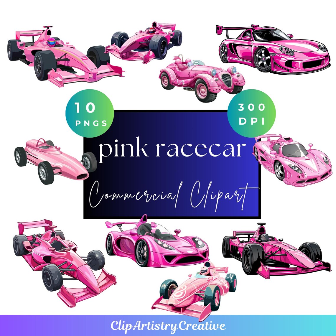 Pink Race Car Racecar Clipart PNG Transparent Background Digital ...