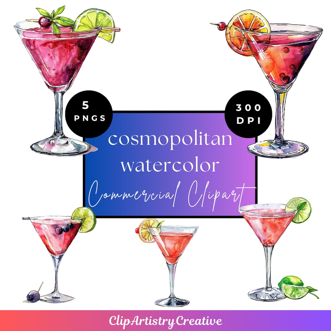 Cosmopolitan Watercolour Clipart Bundle PNG Transparent Background ...