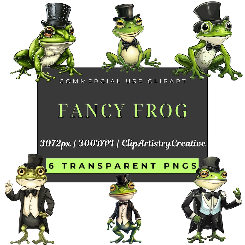 Fancy Frog Clipart PNG Transparent Background Instant Digital Download, Water Animal Clipart ...