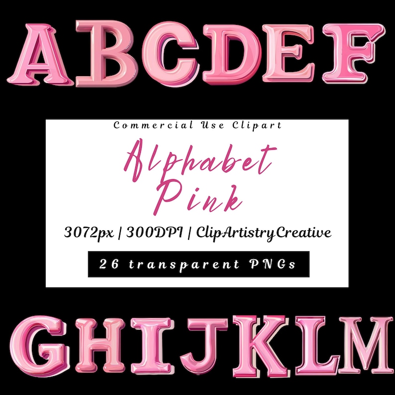 Alphabet Pink PNG Transparent Background Clipart Bundle, Nursery Baby ...