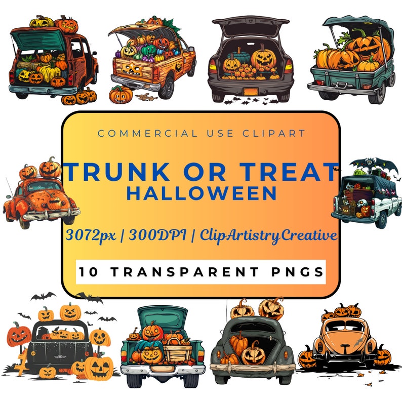 Trunk or Treat Clipart Bundle PNG Transparent Background Digital ...