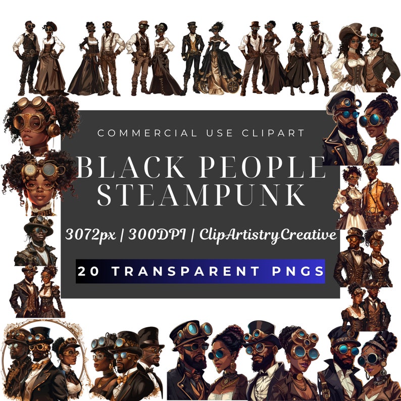 Black People Steampunk Clipart Bundle PNG Transparent Background ...
