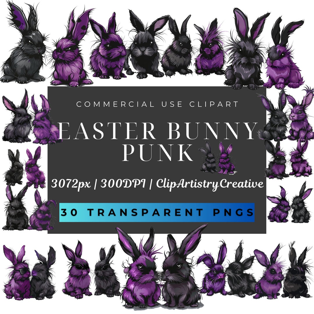 Dark Easter Bunnies Easter Bunny Punk PNG Clipart Bundle Transparent ...