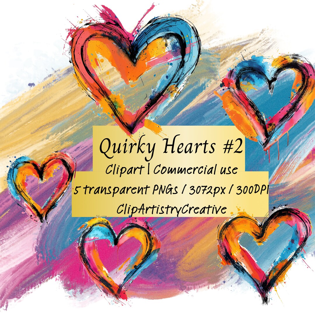 Quirky Hearts Clipart Bundle PNG Transparent Background Digital ...