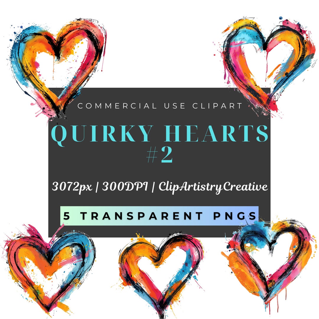 Quirky Hearts Clipart Bundle PNG Transparent Background Digital ...