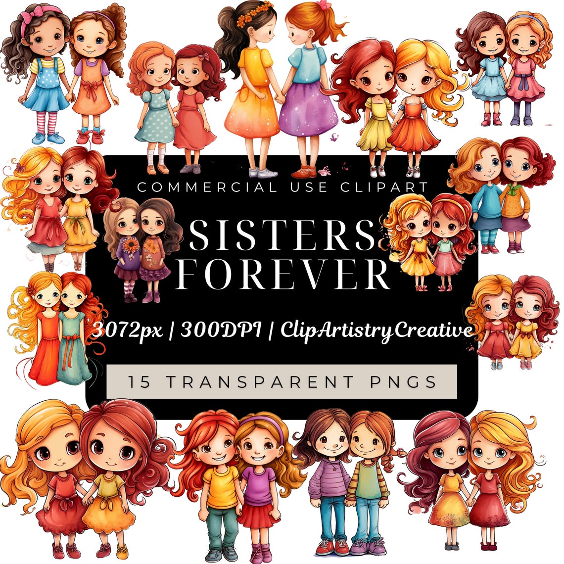 Sisters Forever Clipart Bundle PNG Transparent Background Digital Download, Sisters Clip Art ...