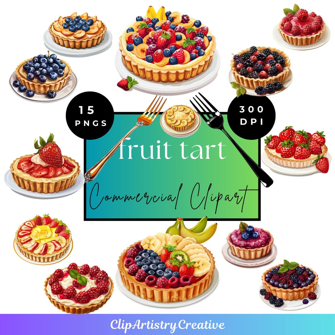 Fruit Tart Clipart Bundle PNG Transparent Background Digital Download ...