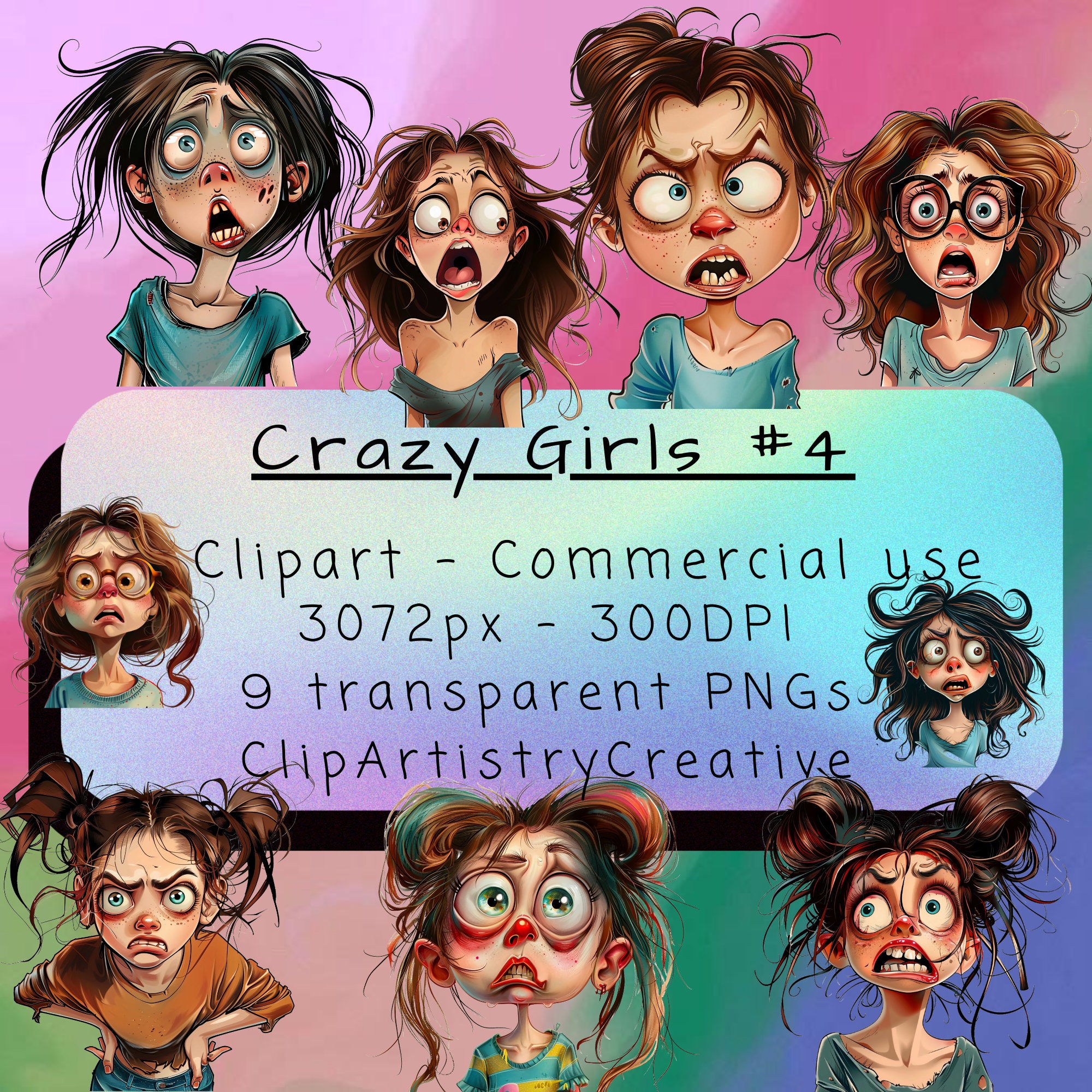 Crazy Girls Clipart Bundle PNG Images Transparent Background Instant ...