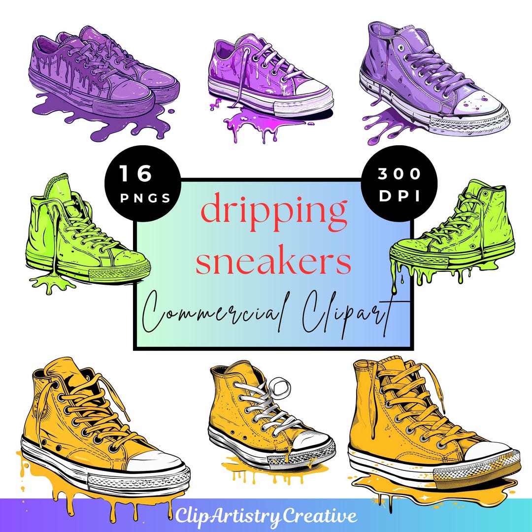 Dripping Sneakers Clipart PNG Transparent Background Digital Download ...