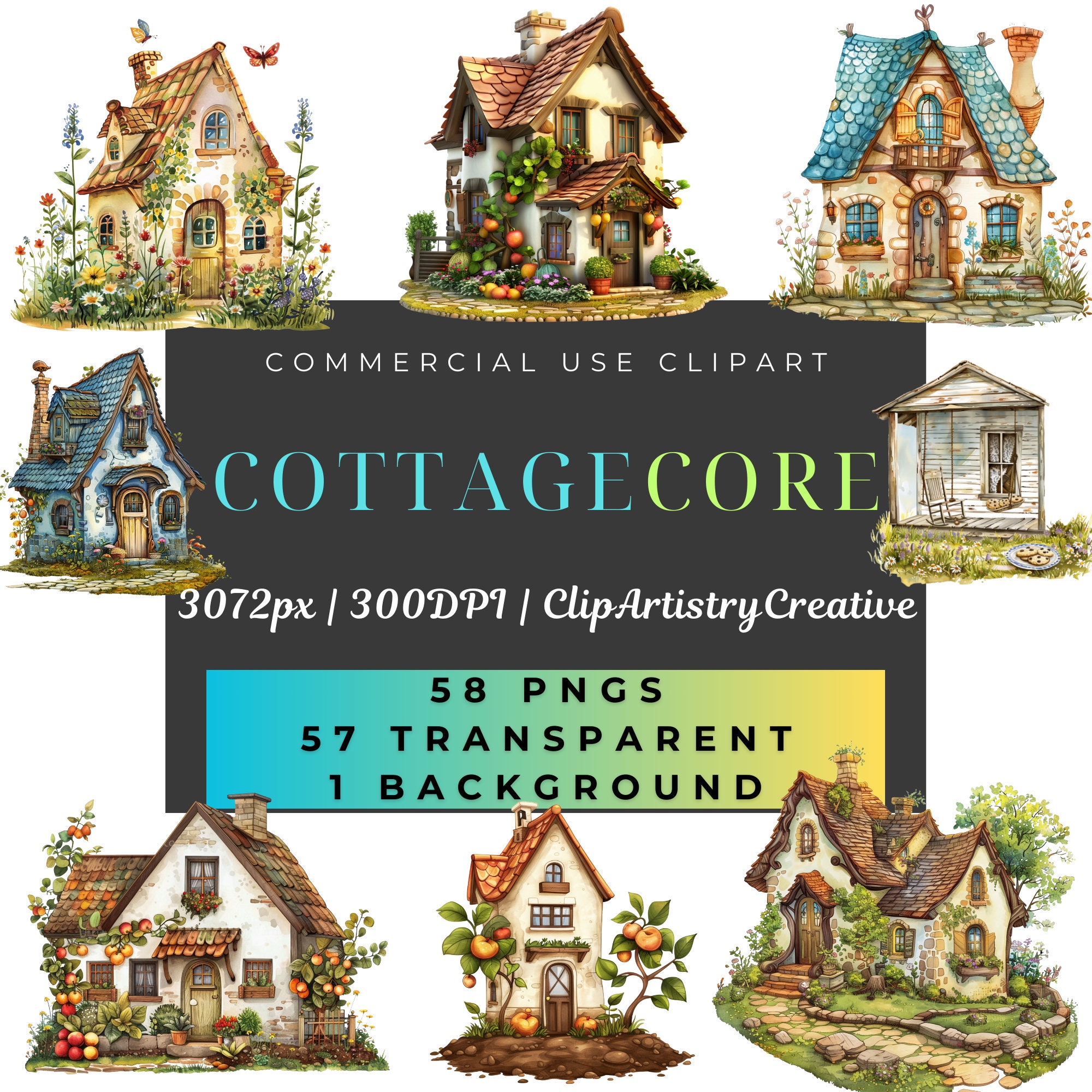 Cottagecore Cottage Girl Life Clipart Bundle PNG Transparent Background ...
