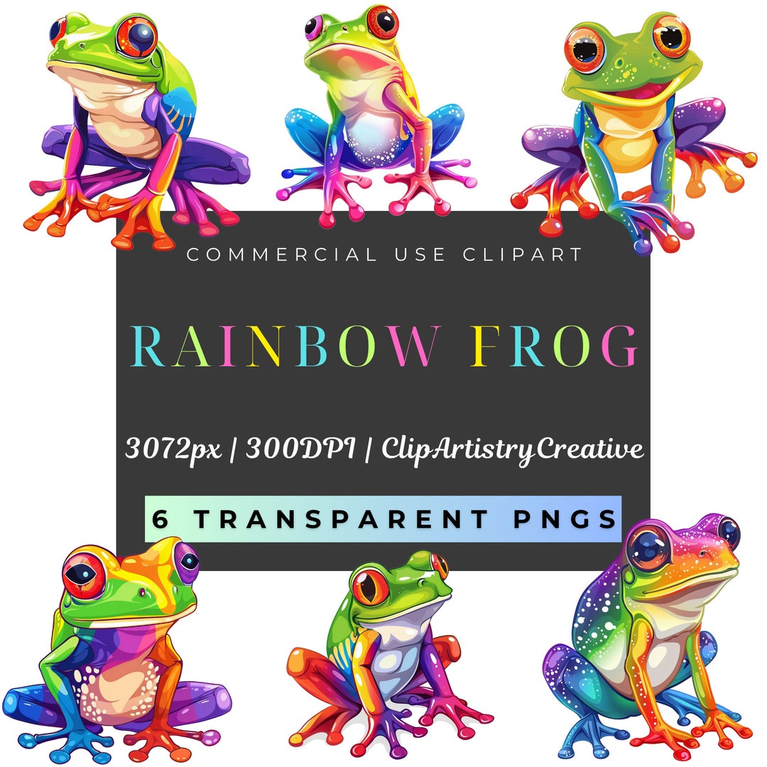 Rainbow Frog Clipart PNG Transparent Background Instant Digital ...