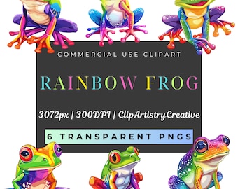Rainbow Frog Clipart PNG Transparent Background Instant Digital ...