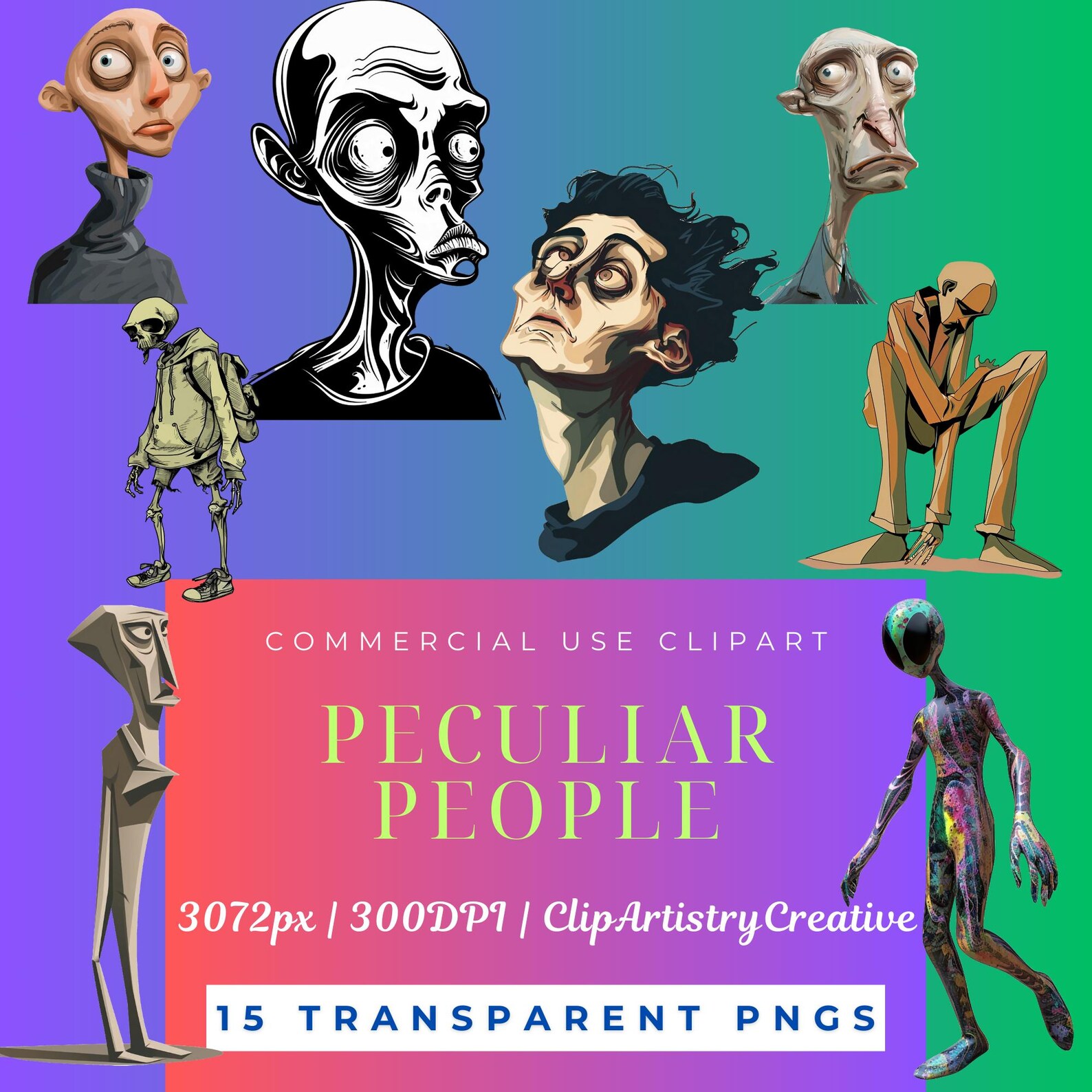 Peculiar People Quirky People Clipart Bundle PNG Transparent Background ...
