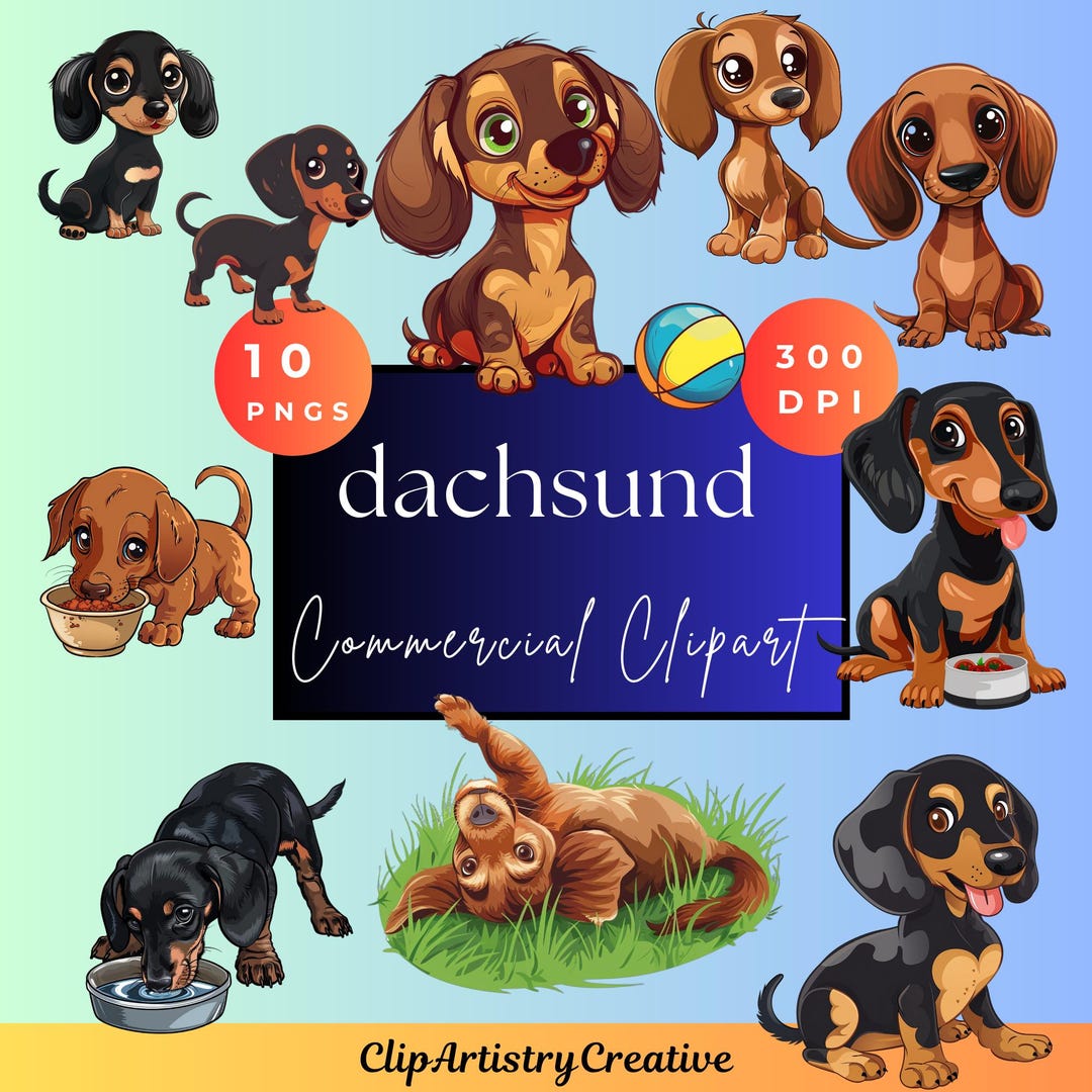 Dachshund Clipart Bundle PNG Transparent Background Digital Download ...