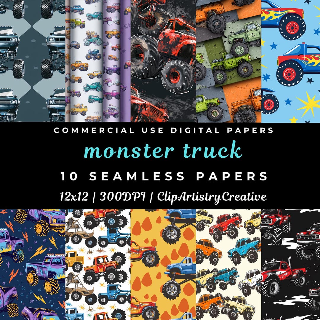 Monster Truck Seamless Digital Paper - Monster Truck Background ...