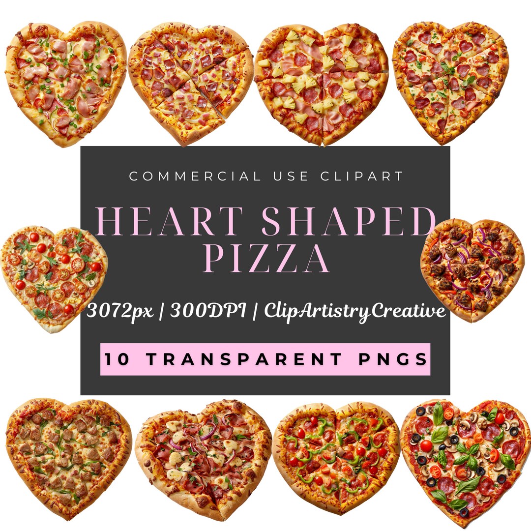 Heart Shaped Pizza Clipart Bundle PNG Transparent Background Instant ...