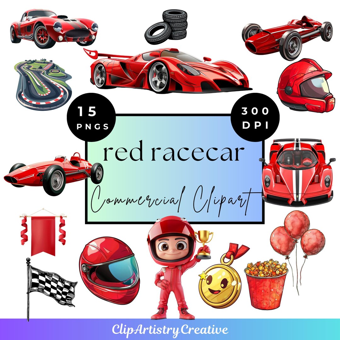 Red Race Car Racecar Clipart PNG Transparent Background Digital ...