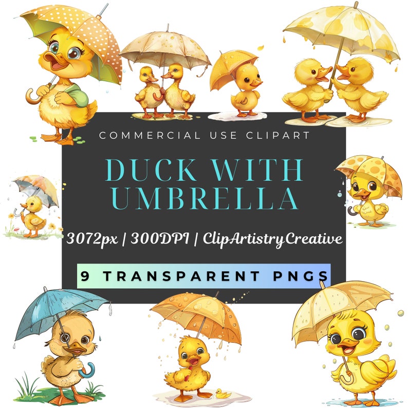 Duck With Umbrella Clipart Bundle PNG Transparent Background Instant ...