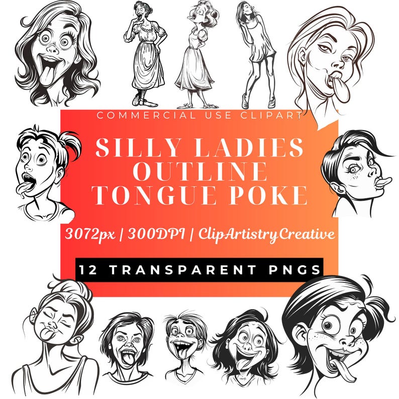 Silly Ladies Outline Line Art Tongue Poke Coloring Silly Girls Silly ...