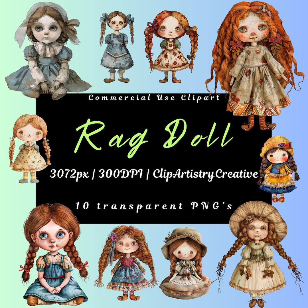 Rag Dolls Clipart PNG Transparent Background Digital Download, Kids Toy ...