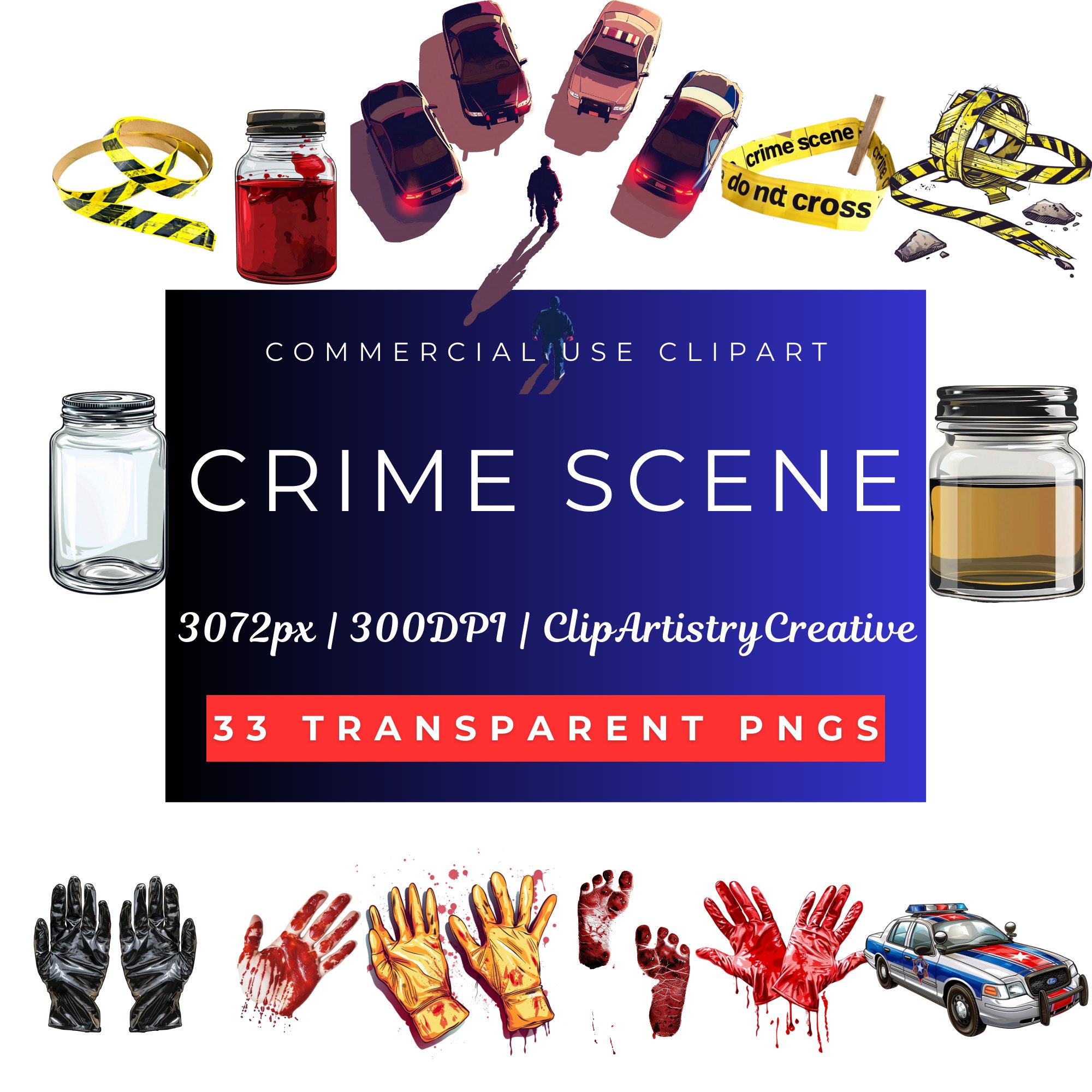 Crime Scene Clipart Bundle PNG Transparent Background Digital Download ...