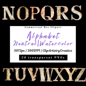 Alphabet Neutral Watercolor PNG Transparent Background Clipart Bundle ...